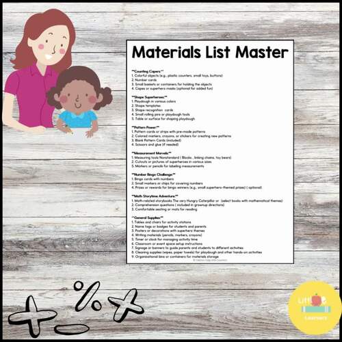 Family Math Night Kit | Superhero Stations & Parent Letters for Pre-K & K