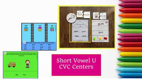 Kindergarten CVC Short Vowel U Phonics Activities Centers | TPT