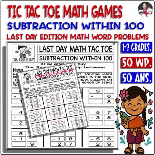 Last Day Math Game Tic Tac Toe Subtraction Word Problems Within 100 ...