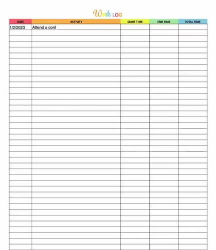 Multi-Color Work Log Printable Portrait PDF by Mom Money Map | TPT