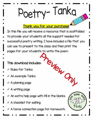 Poetry Writing Activity- Tanka by DogGoneGood4Kids | TPT