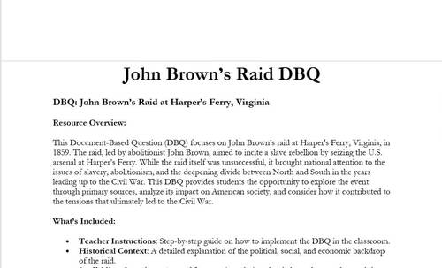 John Brown's Raid on Harper's Ferry DBQ by PBL History & Civics | TPT