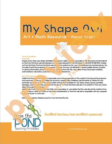 Owl Math 2D Shape Craft by From the Pond | TPT