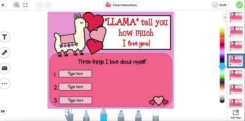 Llama Valentine's Day Seesaw and Printable Writing Activities | TpT