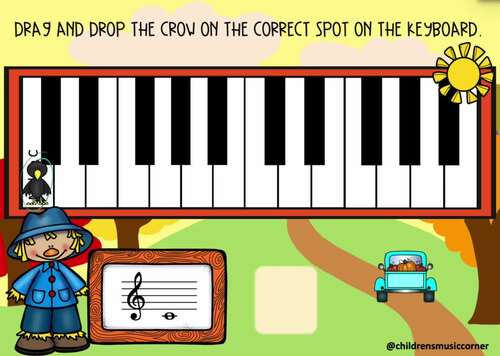 Fall - Note Reading Treble Clef on Piano Digital Task Cards on Boom Cards™