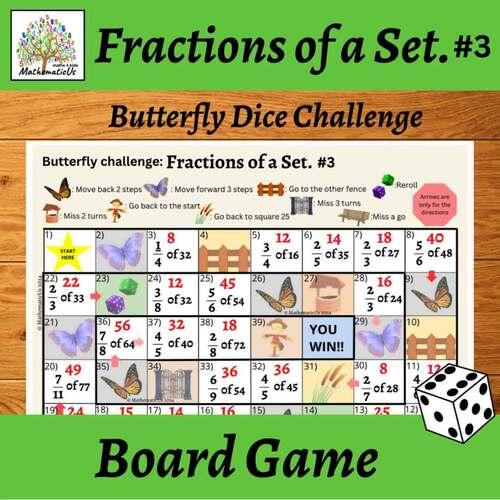 Fractions of a Set #3 Butterfly Board Dice Game by MathematicUs