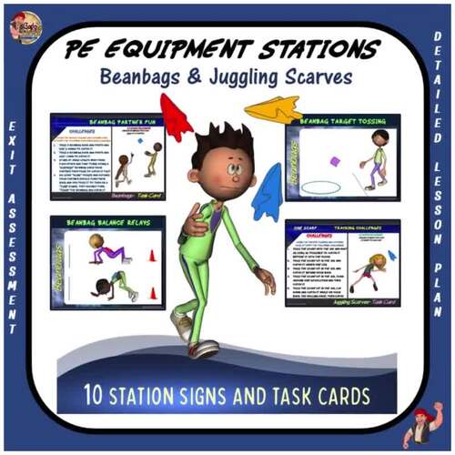 PE Equipment Skill Stations - Beanbag & Juggling Scarf Activity Task Cards
