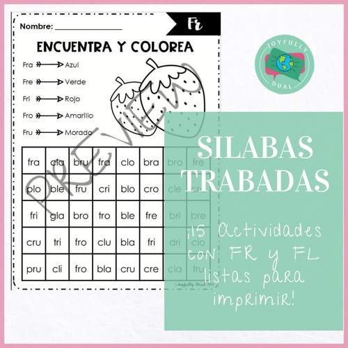 Silabas trabadas con FR y FL - Spanish Blends - Worksheets by Joyfully Dual