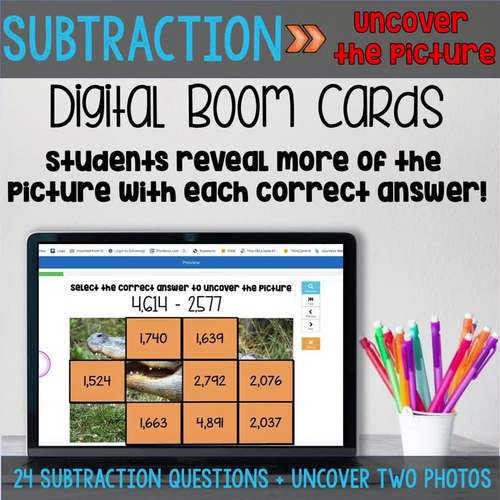 Multi-digit Subtraction Digital Boom Cards: Uncover the Picture by Red ...