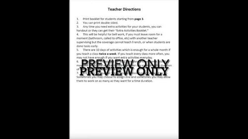 Core French Grade 1-4 AND Grade 5-8 Extra Activities/Bell Work FULL BUNDLE