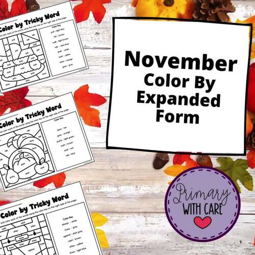 November Color By Tricky Words | Thanksgiving Reading Activity | TPT