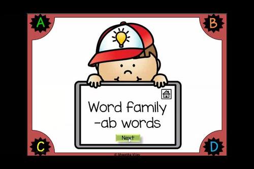 CVC word families PowerPoint Games ab, ad and at words 50 slides