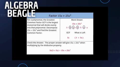 Factoring Polynomials by finding the GCF Notes by Algebra Beagle
