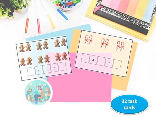 Winter math Multiplication Equal Groups visual task cards by ABA talks store