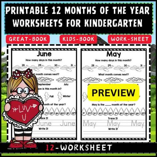 Printable 12 Months Of The Year Worksheets For Kindergarten | TPT