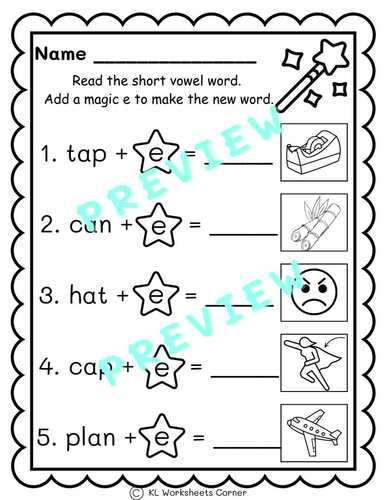 Long Vowel Silent E Worksheets l Magic E l CVCe Words Phonics Practice