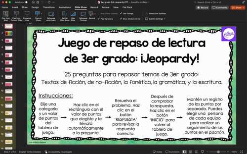 Fin de Año Juego Repaso de Lectura Jeopardy End of Year Spanish Reading ...