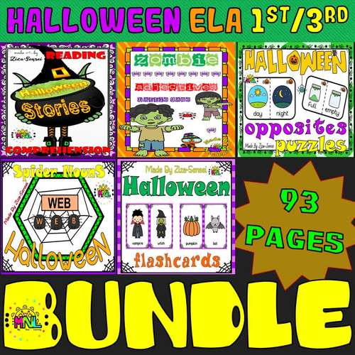 Grammar ELA Halloween Games Puzzles Flashcards And Worksheets Bundle