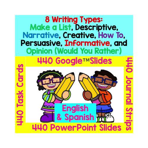 Writing Prompts English and Spanish Bundle Escritura Inglés y Español