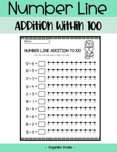 Number Line Addition to 100 | printable number lines to 100 | worksheet