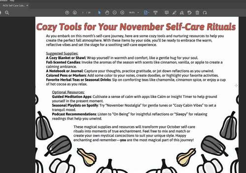 November Self-Care Calendar for Gratefulness & Balance by BKays.Brain