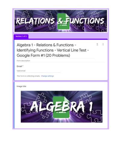 Algebra 1 - Relations & Functions (Vertical Line Test) 4 Google Forms ...