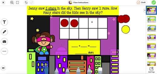 Math Word Problems Adding and Subtracting to 10 Superheroes Seesaw Activity