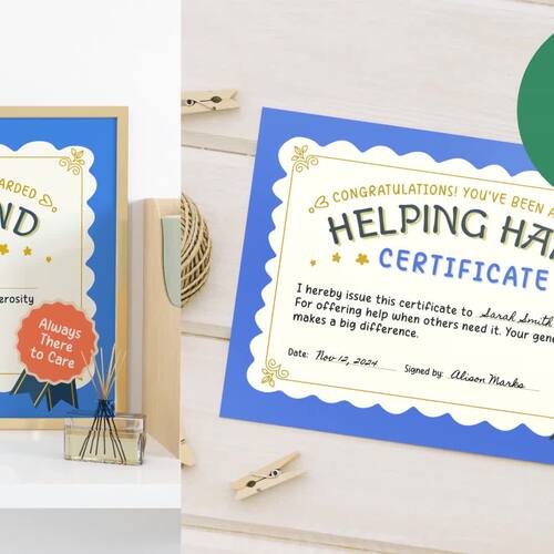 Helping Hand Certificate of Achievement for Students | Recognition Award