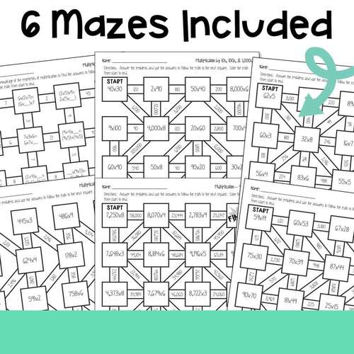 Multi Digit Multiplication Math Maze Worksheets - 4th Grade | TPT