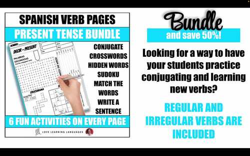 Spanish Verb Activities Worksheets - Present Tense - BUNDLE | TPT