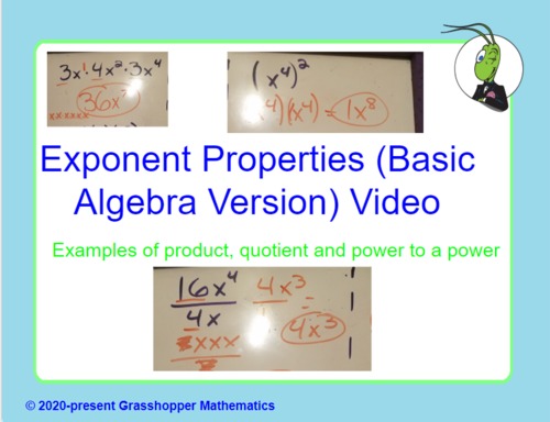 Exponent Properties Video Basic Algebra Version Distance Learning