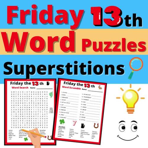 Friday the 13th Word Search Puzzles Vocabulary Activity No Prep Fun Day