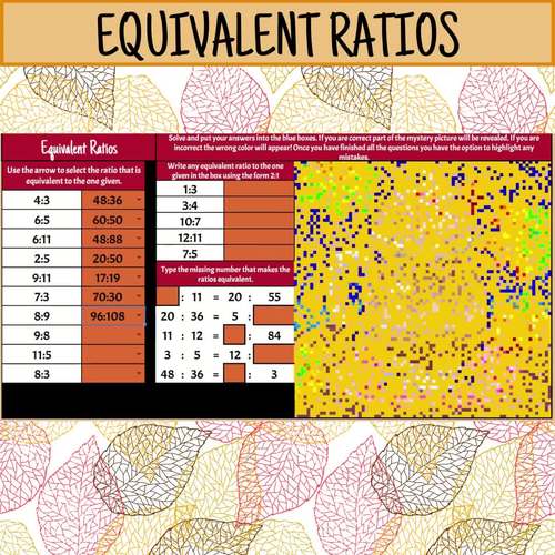 Thanksgiving and Fall Math Pixel Art Ratios BUNDLE by Pick Up and Go ...