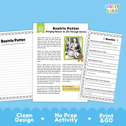 Beatrix Potter Biography Reading Passages | Famous Authors Writing Activity