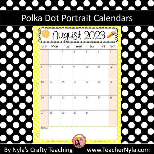 Calendars 2023 Polka Dot Editable for PowerPoint and Google Classroom™