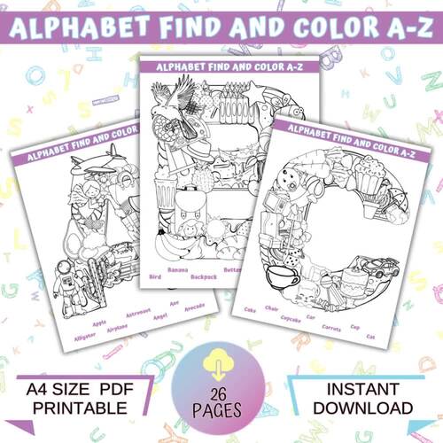 Alphabet Find and Color A-Z, A4 26 Pages, Printable Activity, Find the ...