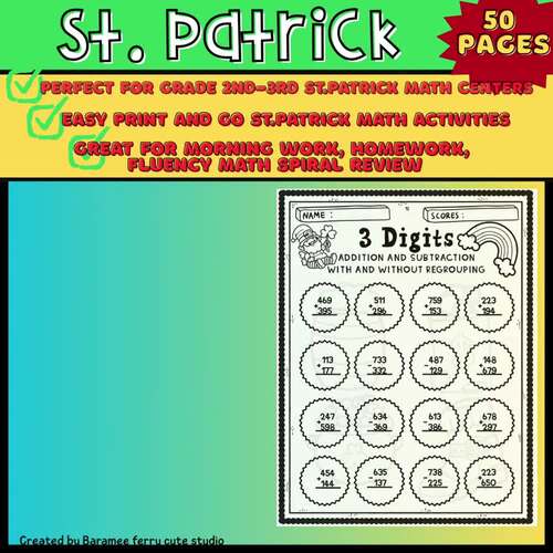 St. Patrick's Day Math Bundle Addition and Subtraction Single 2 and 3 ...