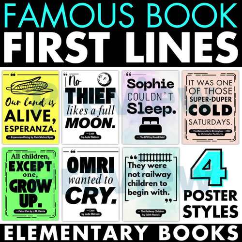 Famous First Lines Posters Elementary Chapter Book Quote ELA Bulletin ...