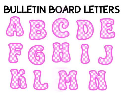 Printable Pink Checkered Bulletin Board Letters, Alphabets, Decorative ...