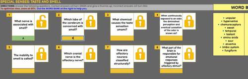 Special Senses: Sense of Smell and Taste Lock Activity by Abaco ...