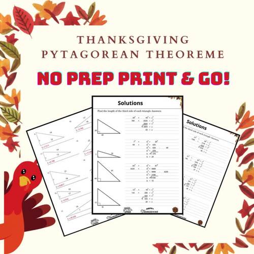 Thanksgiving Themed Math Geometry Pythagorean Theorem No Prep 14 Worksheets
