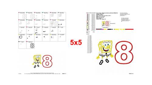 Sponge Bob Birthday Number 8 Applique Design - Instant Download by Aneta H