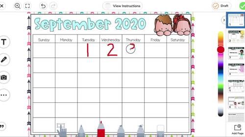 Seesaw Calendar | September Digital Calendar by Keri Brown | TPT