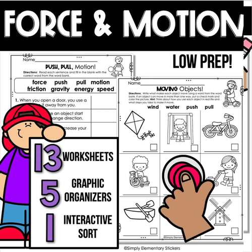 Force & Motion Science Worksheets with Sorting Activities & Graphic ...