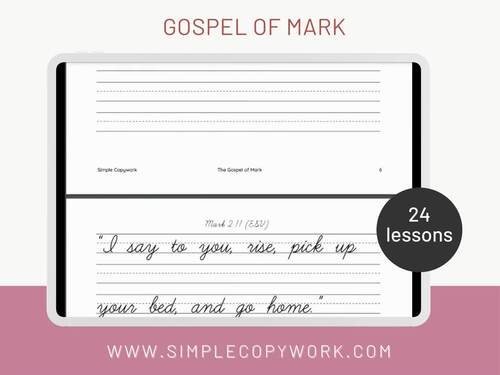 Gospel of Mark Copywork for Charlotte Mason Homeschoolers (60pt CURSIVE)