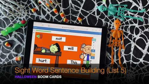 Halloween Sight Words Sentence Building - List 5 - Halloween Boom Cards