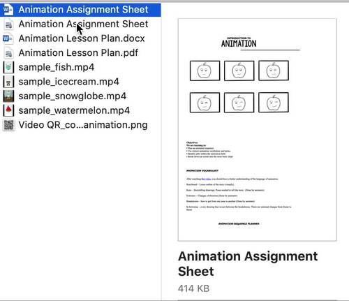 Animation Art Unit. Video Intro, Lesson Plan, Assignment Sheet With Rubric