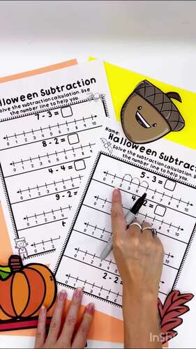 Halloween Math Subtraction with a Number Line Worksheets Kindergarten ...