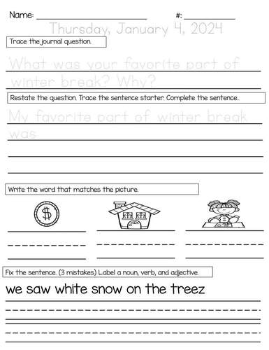 January Morning work with Journal Writing (Editable text) by Kayla Leonard