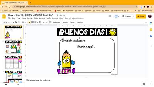 Spanish Digital Morning Calendar | Calendario Digital en Google Slides
